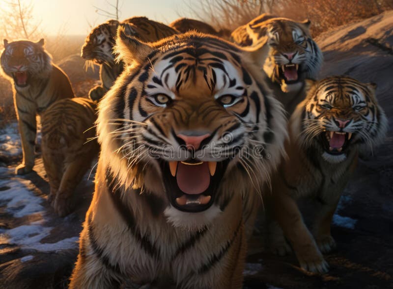 A Group of Tigers with Fangs Stock Image - Image of face, crest: 291034715