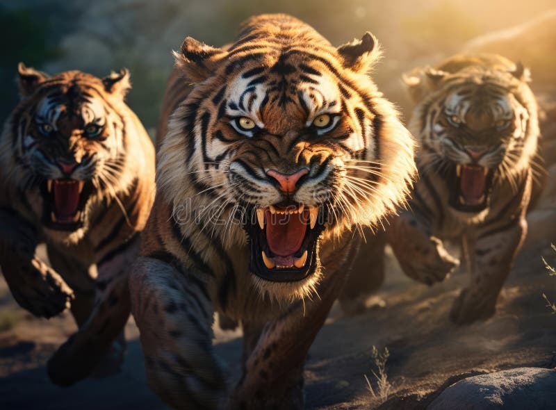 A Group of Tigers with Fangs Stock Photo - Image of head, team: 291042440