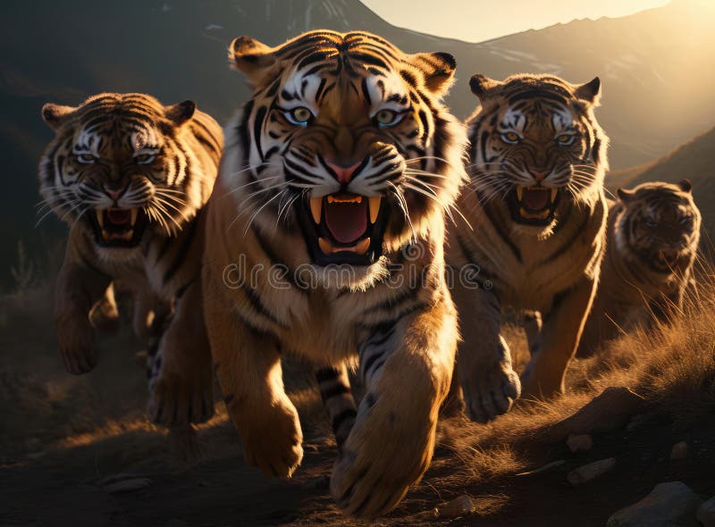 A Group of Tigers with Fangs Stock Image - Image of afrika, badge ...