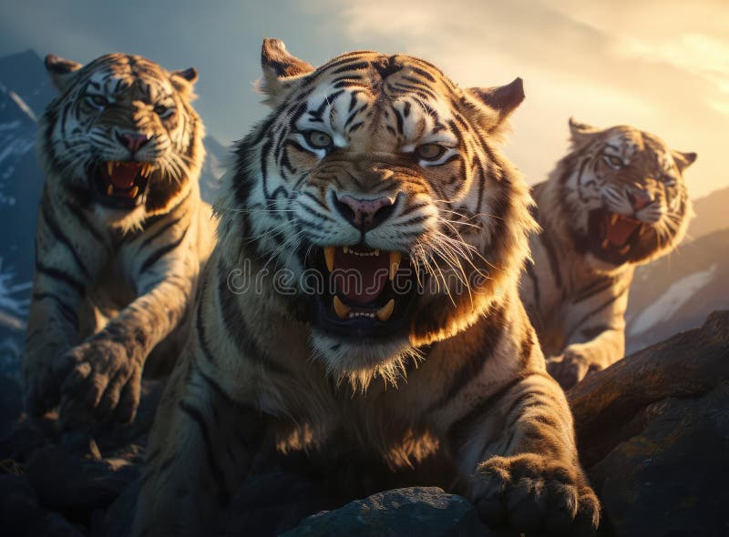 A Group of Tigers with Fangs Stock Image - Image of group, mammal ...
