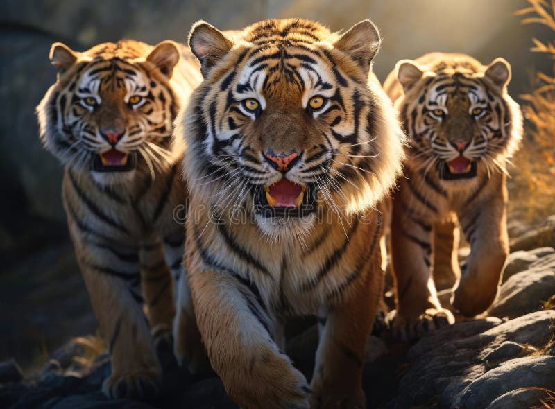 A Group of Tigers with Fangs Stock Image - Image of head, strong: 291045781