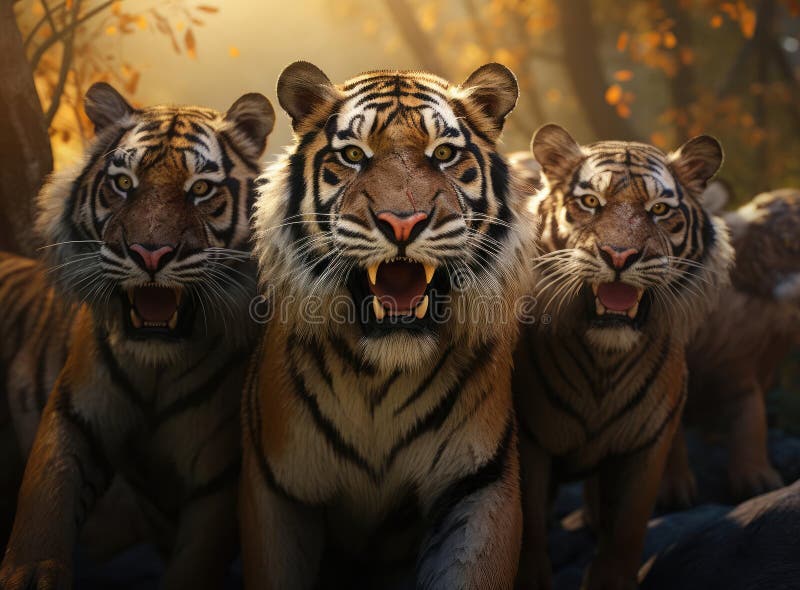 A Group of Tigers with Fangs Stock Photo - Image of danger, wildlife ...