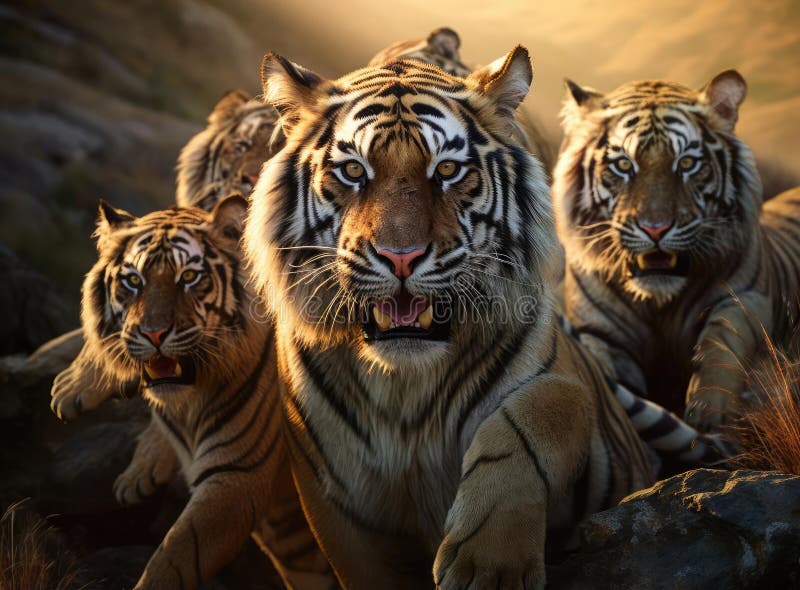 A Group of Tigers with Fangs Stock Photo - Image of graphic, mammal ...