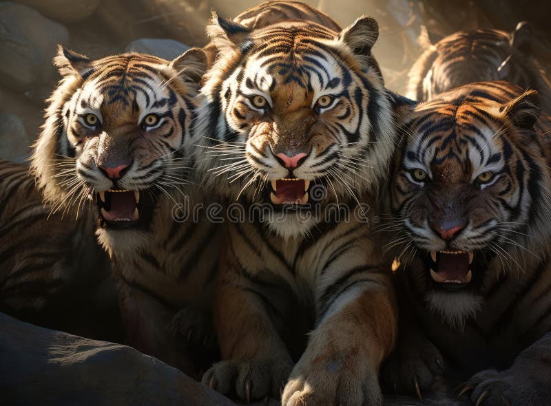 A Group of Tigers with Fangs Stock Photo - Image of strong, tiger ...