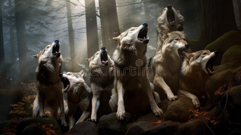 Group of Timber Wolves Howling in Unison Stock Illustration ...