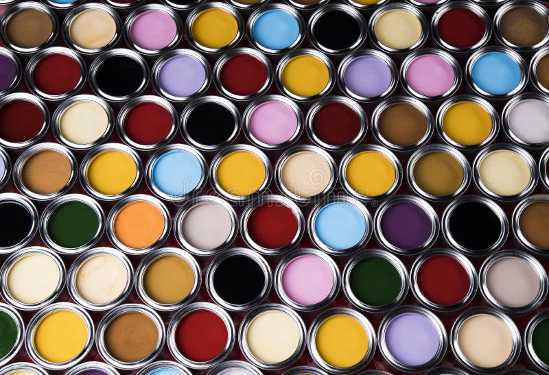 Group of Tin Metal Cans with Color Paint Stock Image - Image of ...