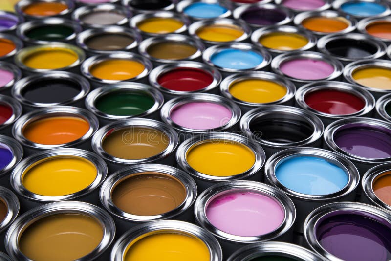 Group of Tin Metal Cans with Color Paint Stock Image - Image of ...