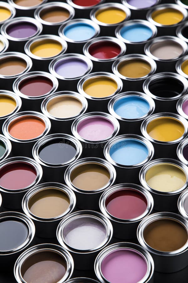 Group of Tin Metal Cans with Color Paint Stock Photo - Image of multi ...
