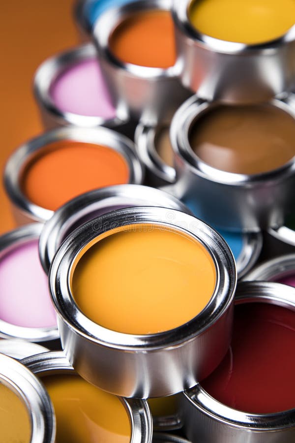 Group of Tin Metal Cans with Color Paint Stock Image - Image of change ...
