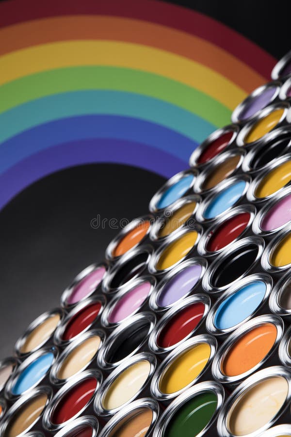 Group of Tin Metal Cans with Color Paint Stock Photo - Image of cmyk ...