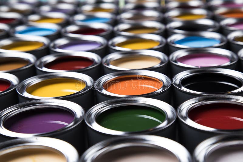Group of Tin Metal Cans with Color Paint Stock Image - Image of multi ...