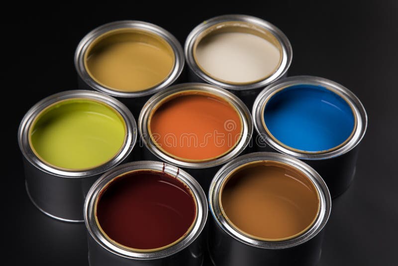 Group of Tin Metal Cans with Color Paint Stock Image - Image of ...