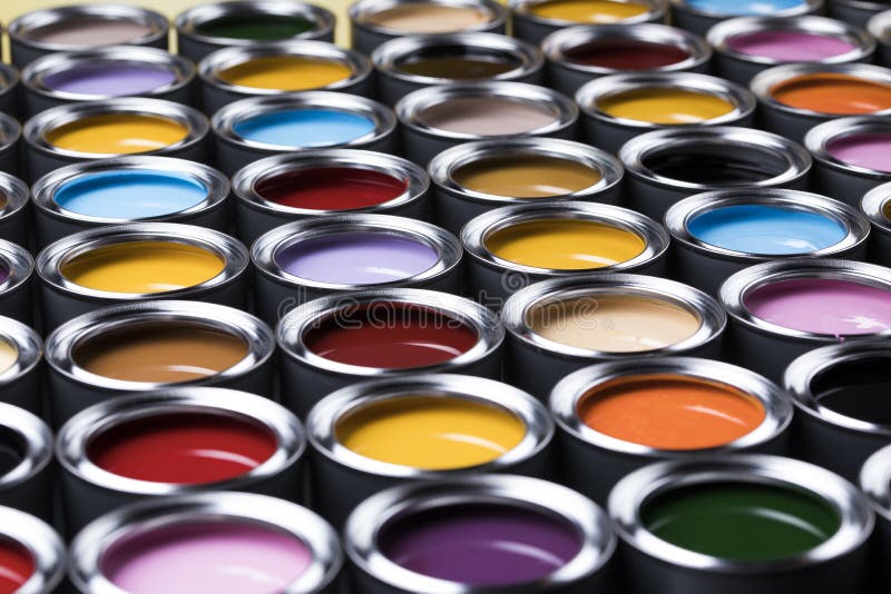 Group of Tin Metal Cans with Color Paint Stock Photo - Image of paint ...