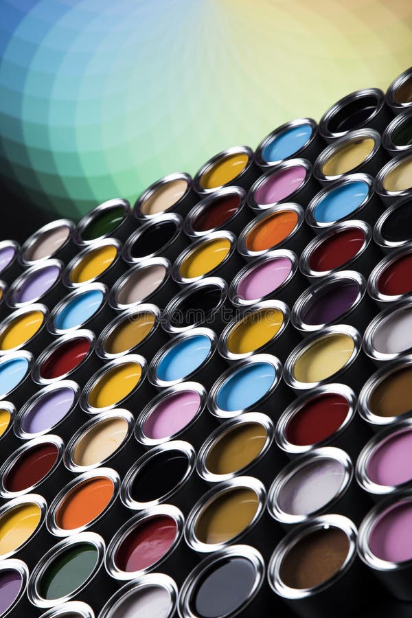 Group of Tin Metal Cans with Color Paint Stock Image - Image of colored ...