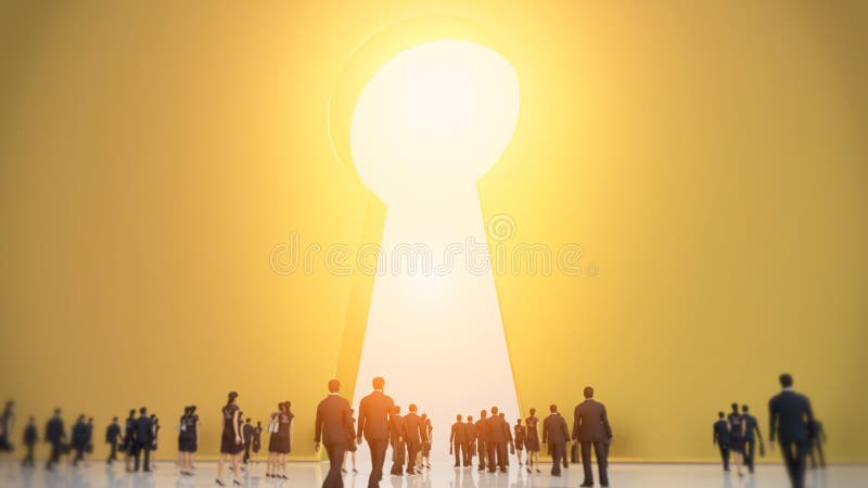 Group of Tiny Business Men and Women People Walking into a Gate Stock ...