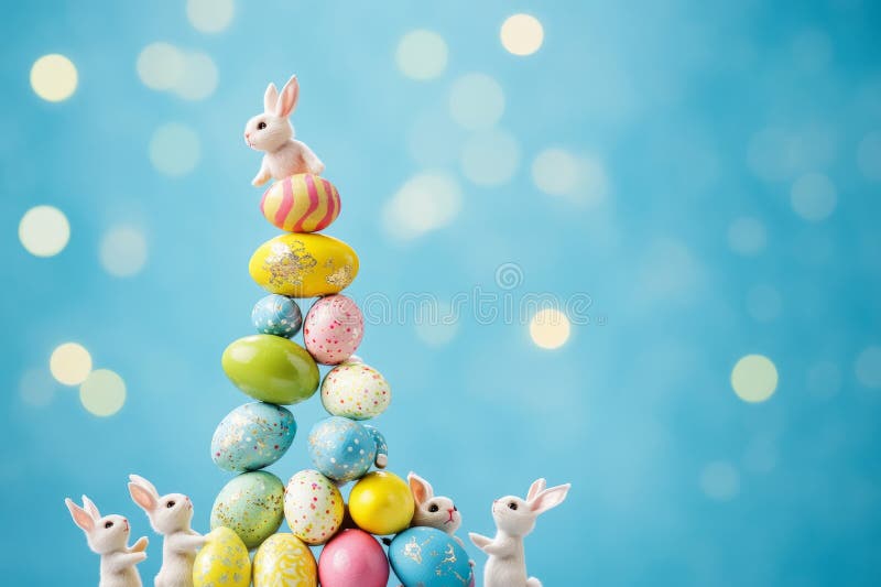 A Group of Tiny Easter Bunnies Stacking Easter Eggs into a Giant ...