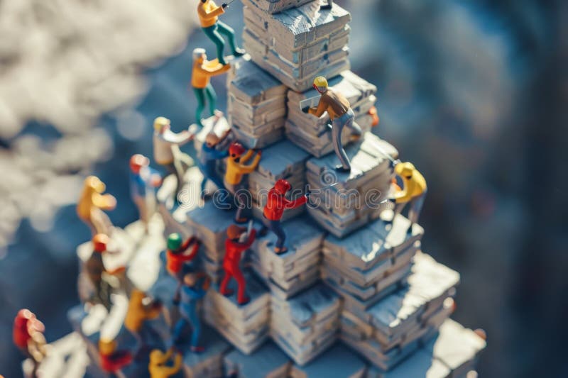 A Group of Tiny Figures Climb a Stacked Stone Tower, Representing ...