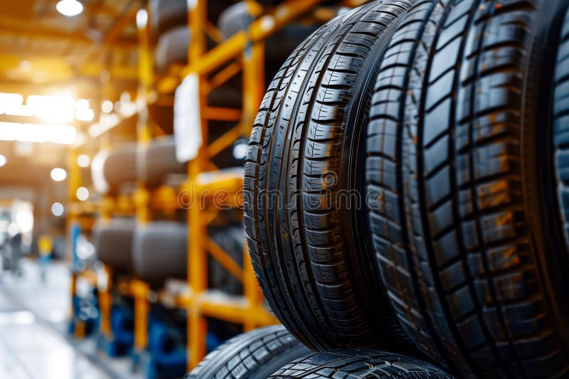 Group of Tires in a Warehouse Stock Photo - Image of distribution ...
