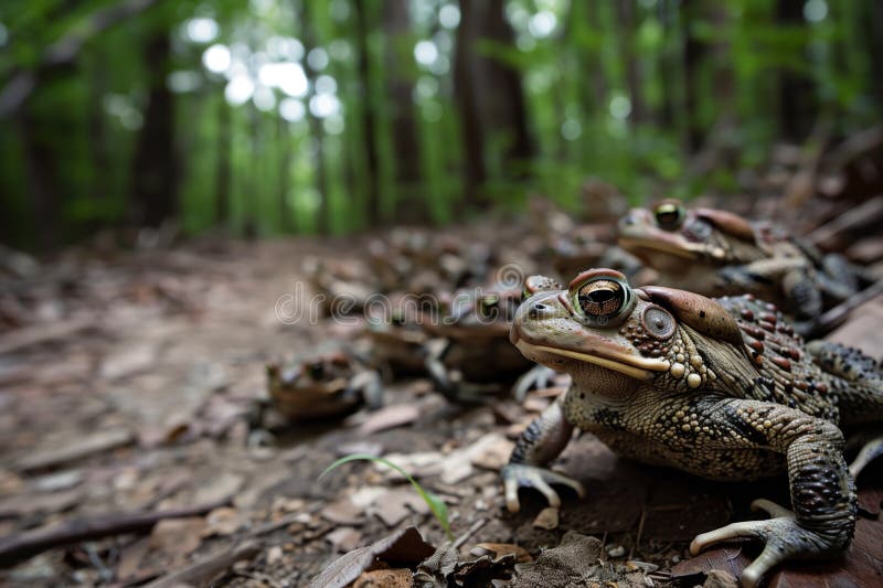 Group of Toads Hopping Across a Forest Trail Stock Image - Image of ...