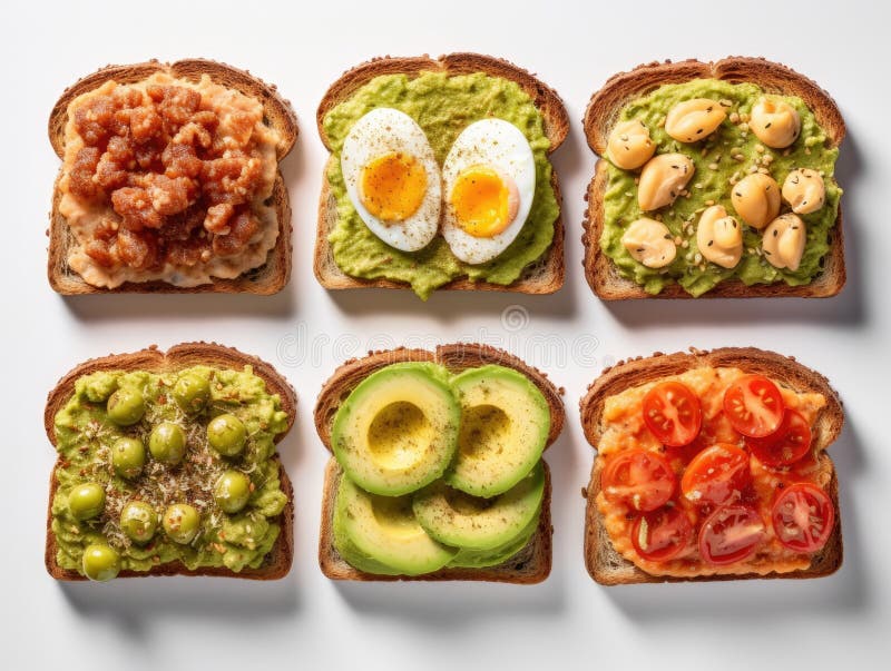 Group of Toasts with Different Types of Food on Them Stock Illustration ...
