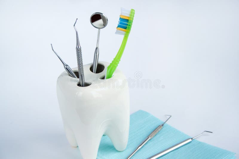 Group of Tools and Accessories for Dentist. Isolated on White ...