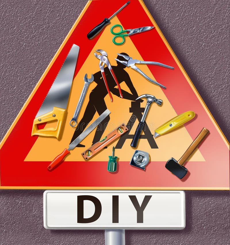 Group of Tools Spread on a Traffic Sign with DIY M Stock Illustration ...