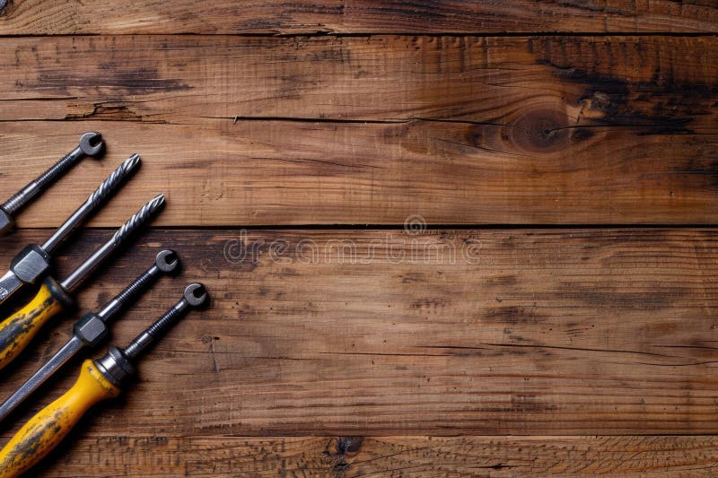 Group of Tools on a Wooden Table, Suitable for Construction Projects ...