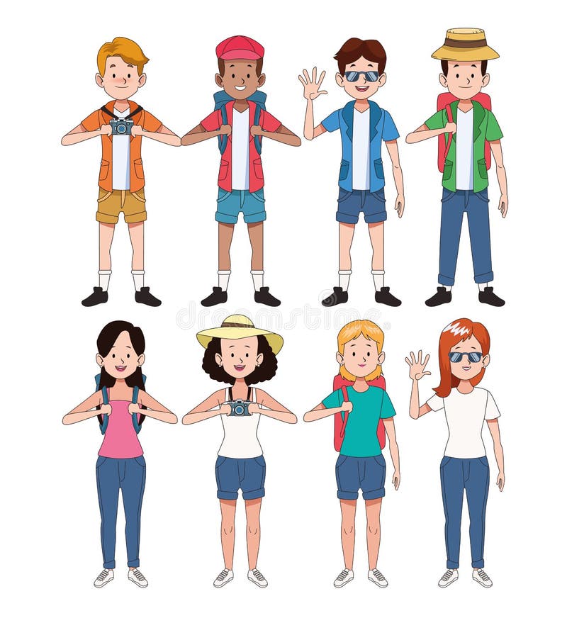 Group of Tourist People Characters Stock Vector - Illustration of ...
