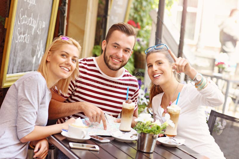 Group of Tourists in the Cafe Stock Image - Image of coffee, relaxation ...