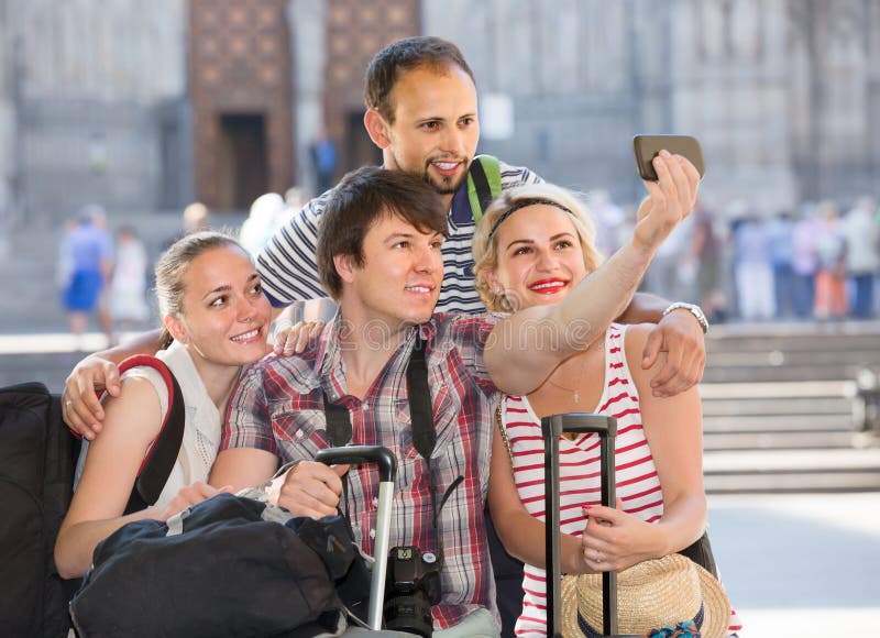 Group of Tourists Making Selfie Stock Photo - Image of male, selfie ...