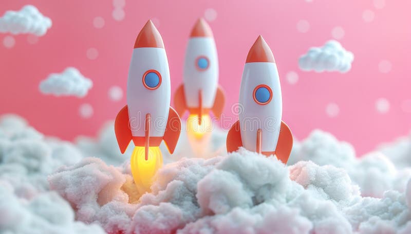 Group of Toy Rockets Flying through the Sky Stock Photo - Image of ...