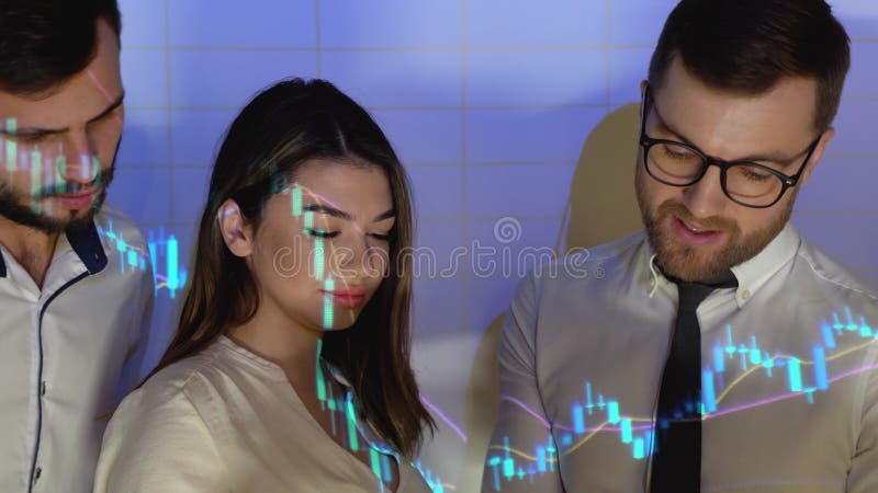 Group of Traders Meeting in the Office with Cryptocurrency Chart on ...