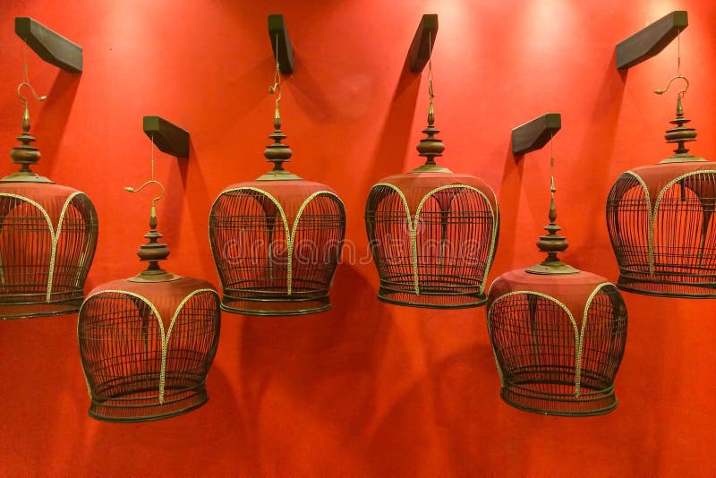 Group of Traditional Bird Cage on Red Background Stock Image - Image of ...