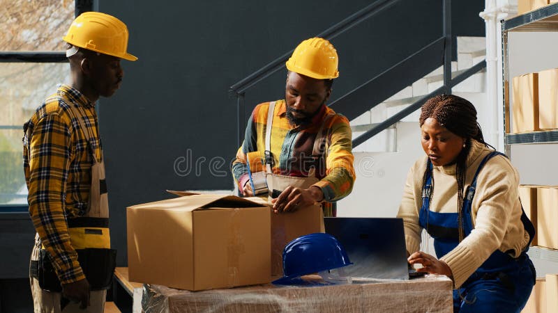 Group of Trained Workers Using Depot Equipment Stock Photo - Image of ...