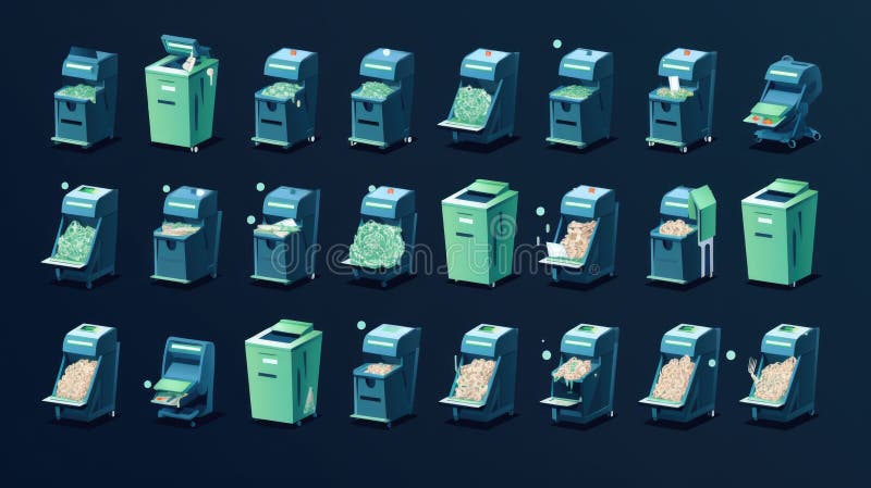 A Group of Trash Cans Lined Up Together. Suitable for Waste Management ...