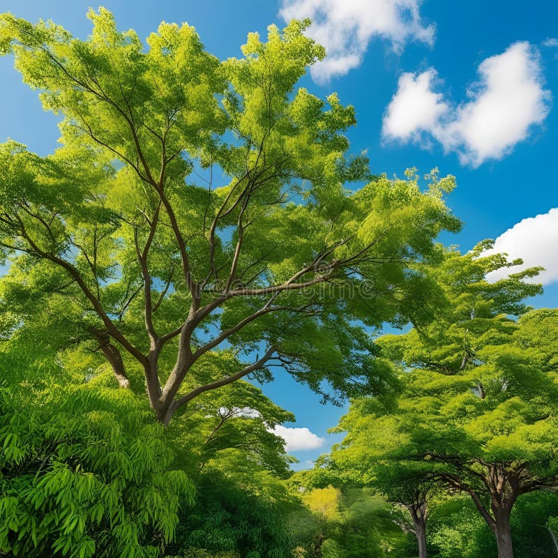 A Group of Trees with Blue Sky and Clouds Stock Illustration ...