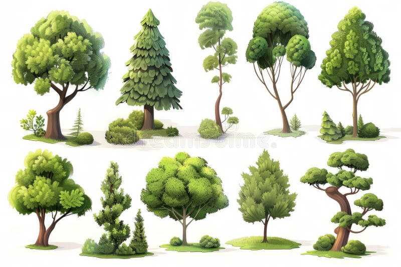 A Group of Trees with Different Shapes and Sizes are Clustered Together ...
