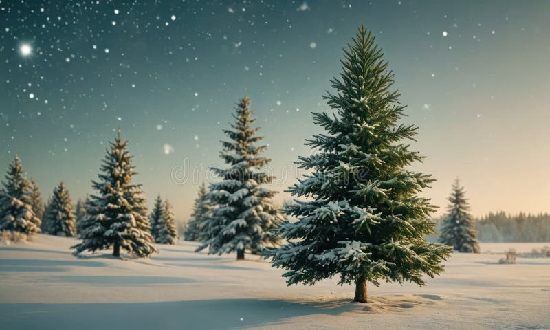 A Group of Trees are in the Snow, with the Tallest One Being a Pine ...