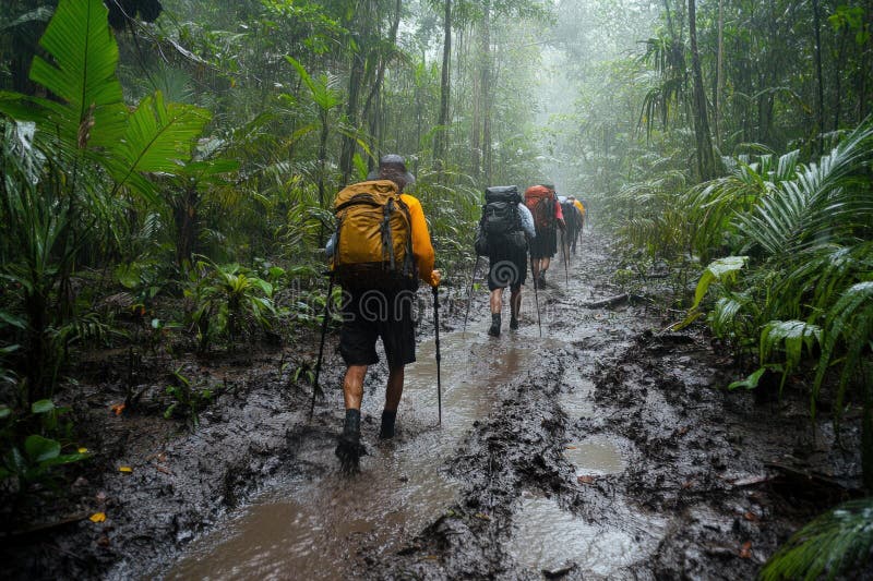 Group Trekking Dense Jungle Adventurous Intense Natural Setting Stock ...