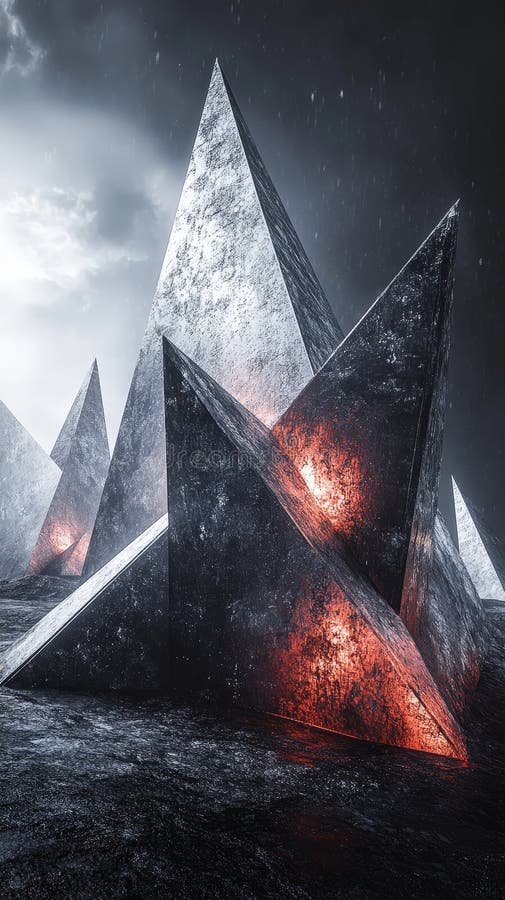 Group of Triangular Shaped Structures in a Green Field Under a Clear ...