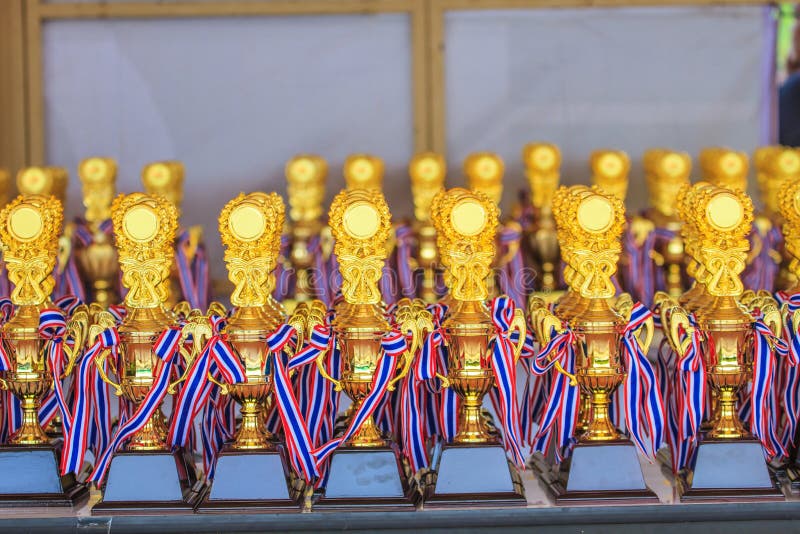 Group of Trophies on the Table Stock Photo - Image of ceremony ...