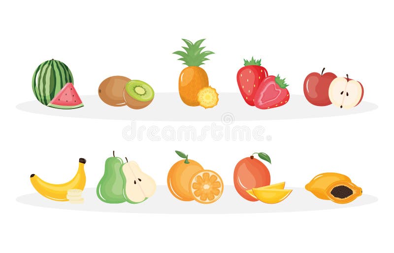 Group of Tropical and Fresh Fruits Stock Vector - Illustration of ...
