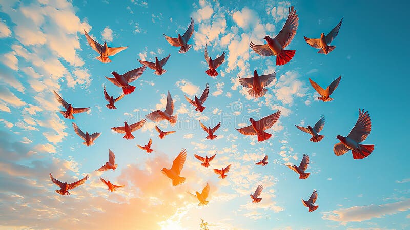 Group of Truly Beautiful Birds Flying Gracefully and Harmoniously in a ...