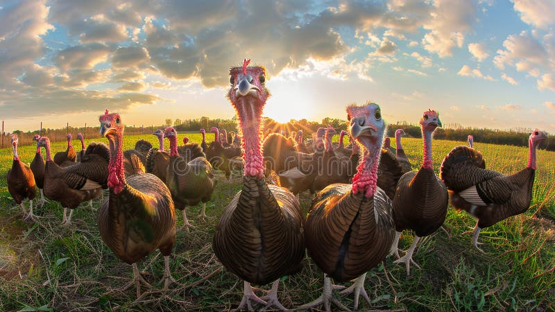 A Group of Turkeys Standing in a Row, Showcasing Their Colorful Plumage ...