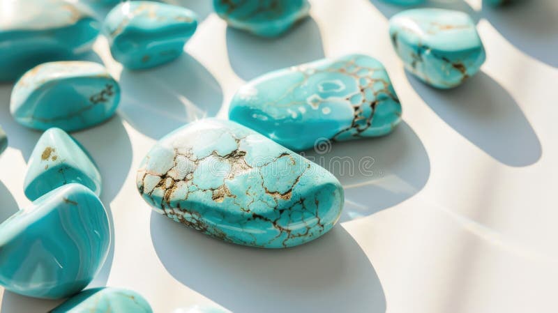 Group of Turquoise Colored Stones on a White Surface, Suitable for ...