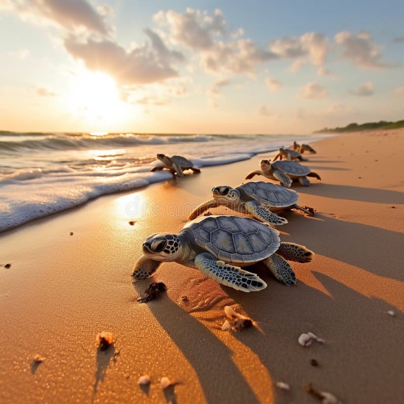 Group of Turtle Forward into the Sea and Ocean Generated by AI Tool ...