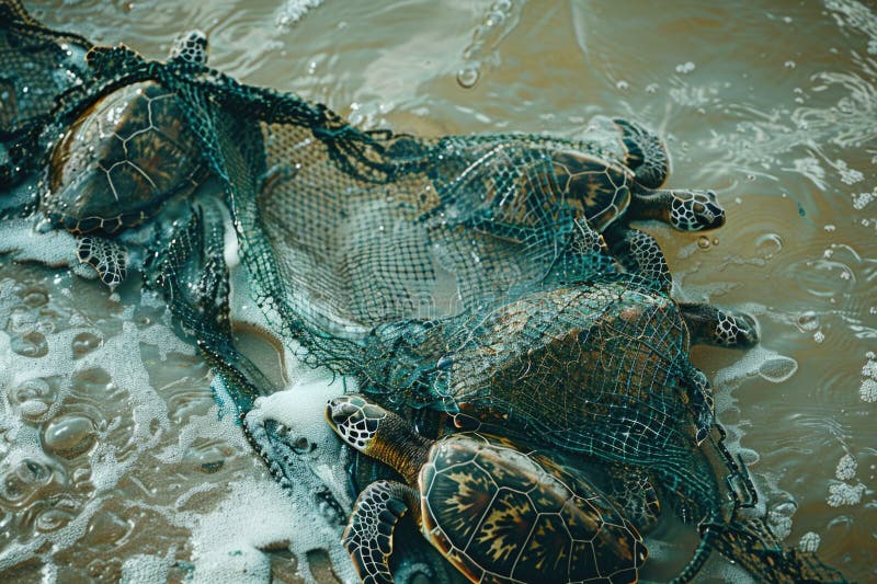 A Group of Turtles are Swimming in a Net Stock Photo - Image of ...