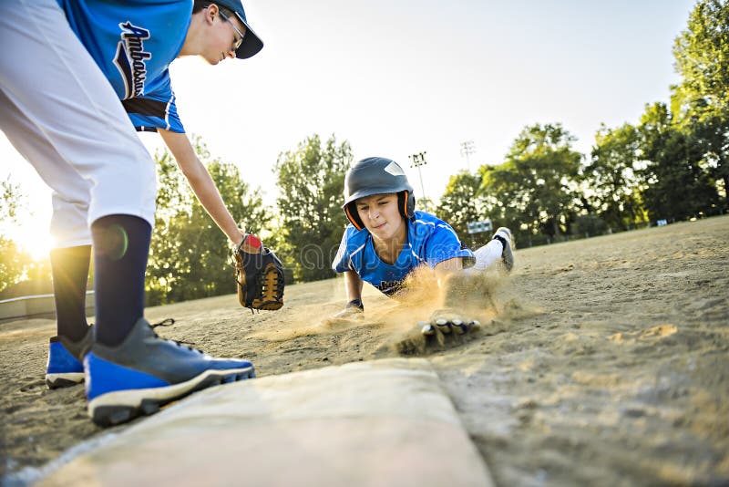 Group of Two Baseball Players Play Together on the Playground. on of ...