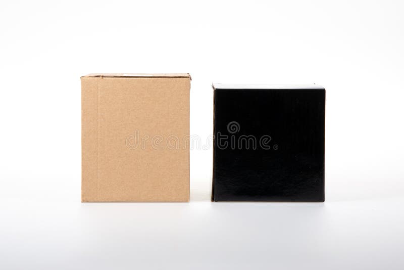Group of Two Goods in Cardboard Boxes Brown and Black Stock Photo ...