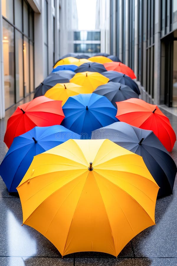 A Group of Umbrellas are Lined Up in a Row on the Ground Stock ...